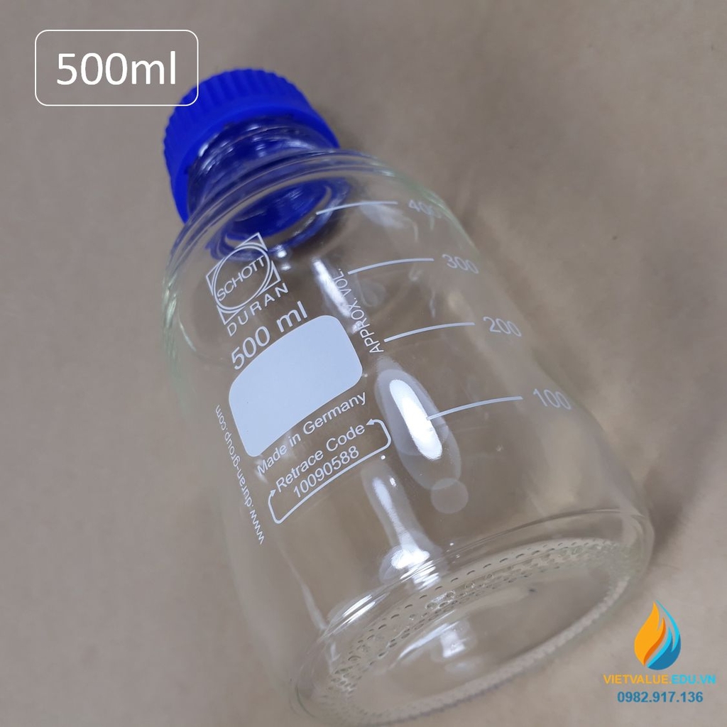 Chai trung tính SCHOTT DURAN – Đức, nắp vặn xanh, dung tích 500ml VIETVALUE