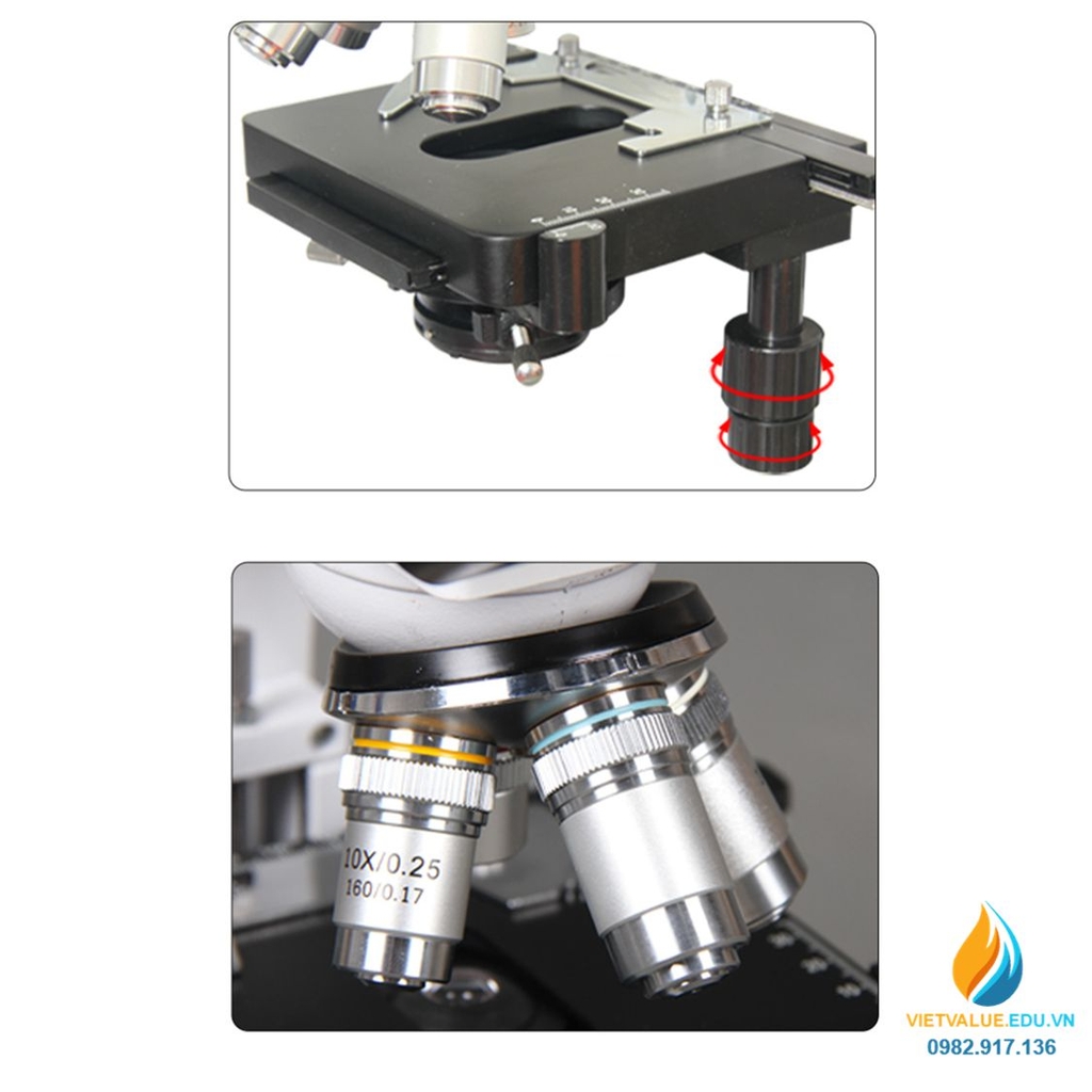 Kính hiển vi 2 mắt XSP-2CA, độ phóng đại 1600 lần, nguồn sáng đèn LED VIETVALUE