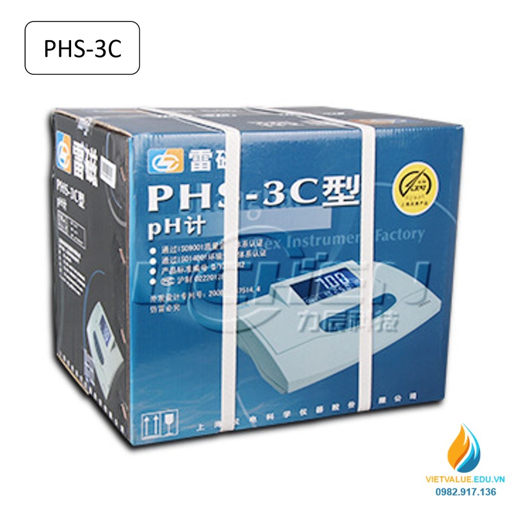 Máy đo PH để bàn PHS-3C, màn hình LCD, khoảng đo 0.00~14.00pH, sai số 0.01PH VIETVALUE