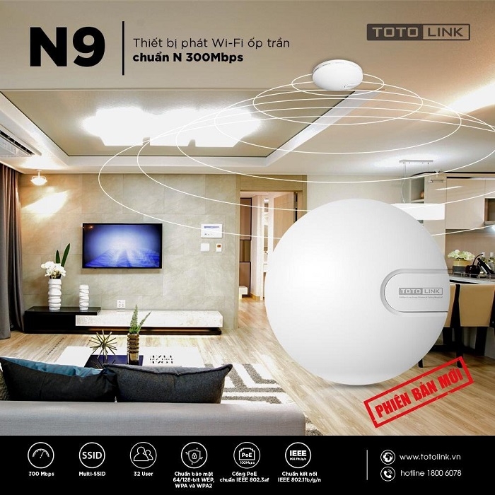 Bộ phát wifi ốp trần Totolink N9 - V2 Wireless N300Mbps | ducchinhpc