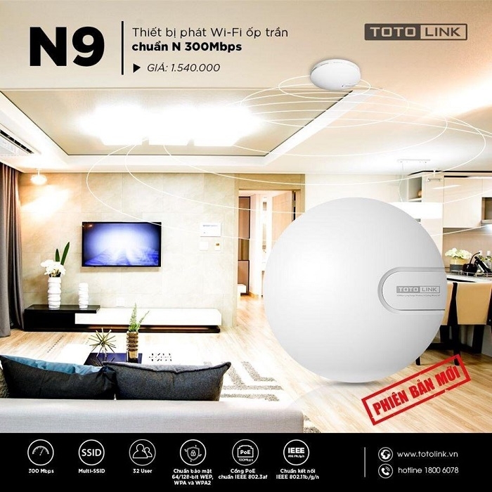 Bộ phát wifi ốp trần Totolink N9 - V2 Wireless N300Mbps | ducchinhpc