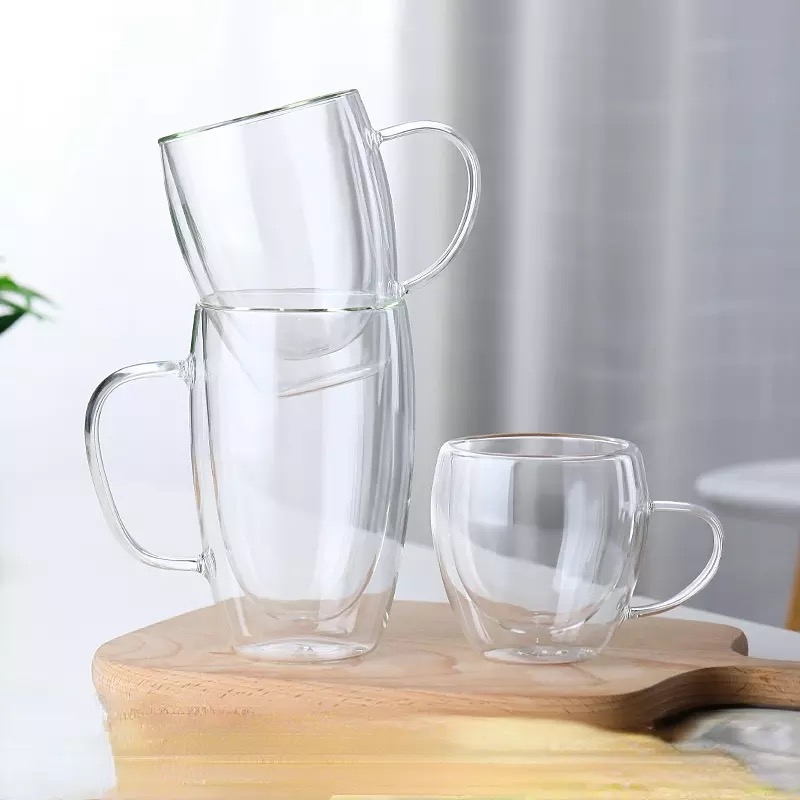 Ly thủy tinh 2 lớp có quai trong suốt 350 / 450 ml - Le Petit