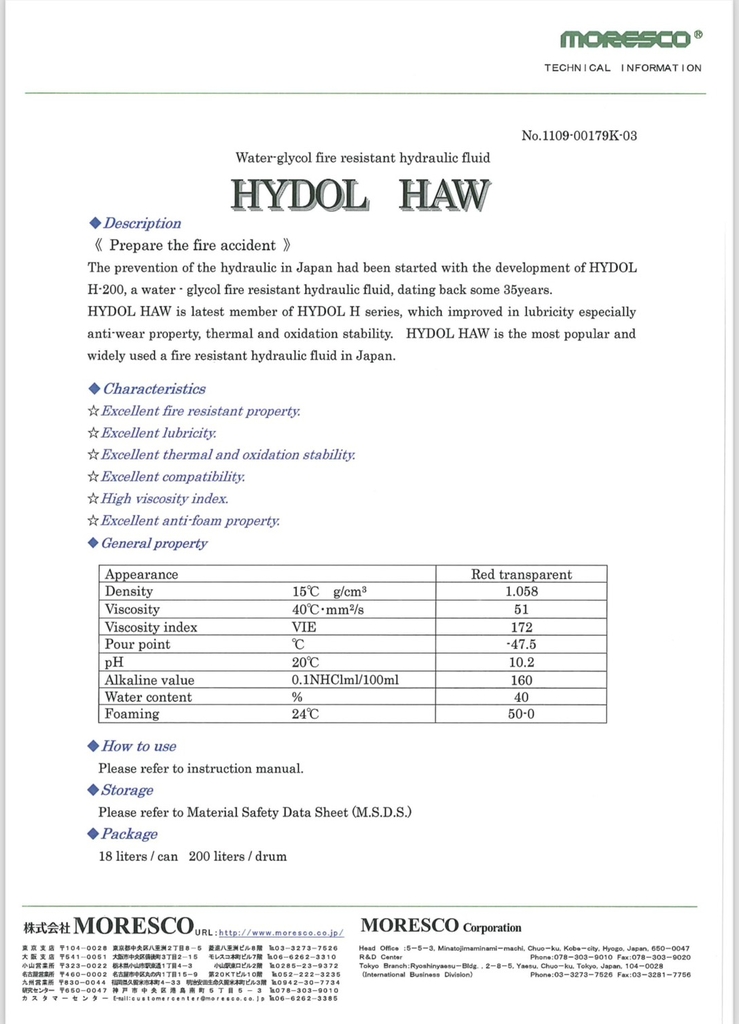 DẦU THỦY LỰC MORESCO HYDOL HAW Công ty TNHH LIKAN VINA
