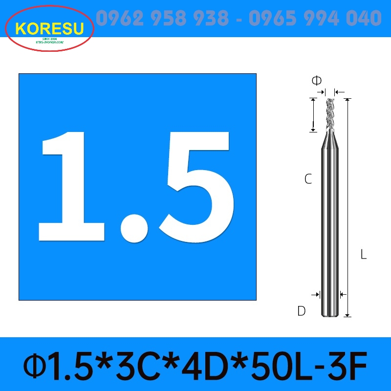 Dao phay 3 lưỡi ,Dao phay nhôm đặc biệt, Công cụ thép vonfram Cnc (TR003) CÔNG TY TNHH KORESU