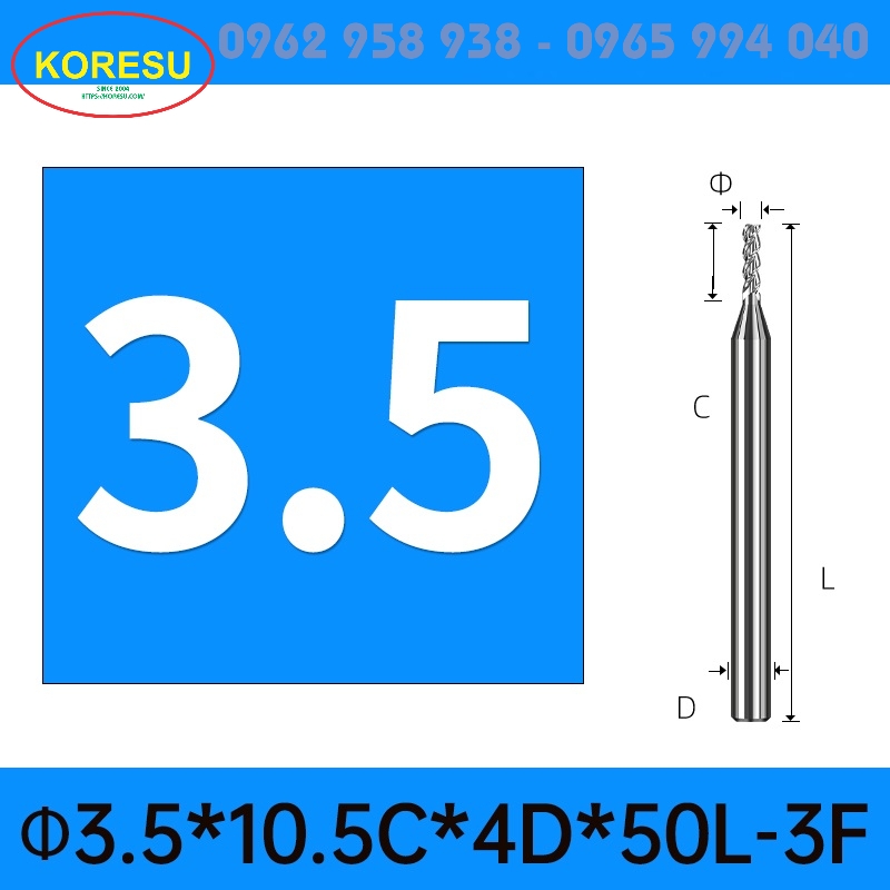 Dao phay 3 lưỡi ,Dao phay nhôm đặc biệt, Công cụ thép vonfram Cnc (TR003) CÔNG TY TNHH KORESU