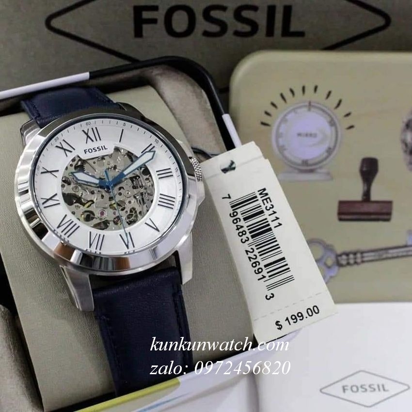 Đồng Hồ Nam Fossil ME3111 Automatic Điểm Số La Mã Các Mốc Giờ Dây Da ...