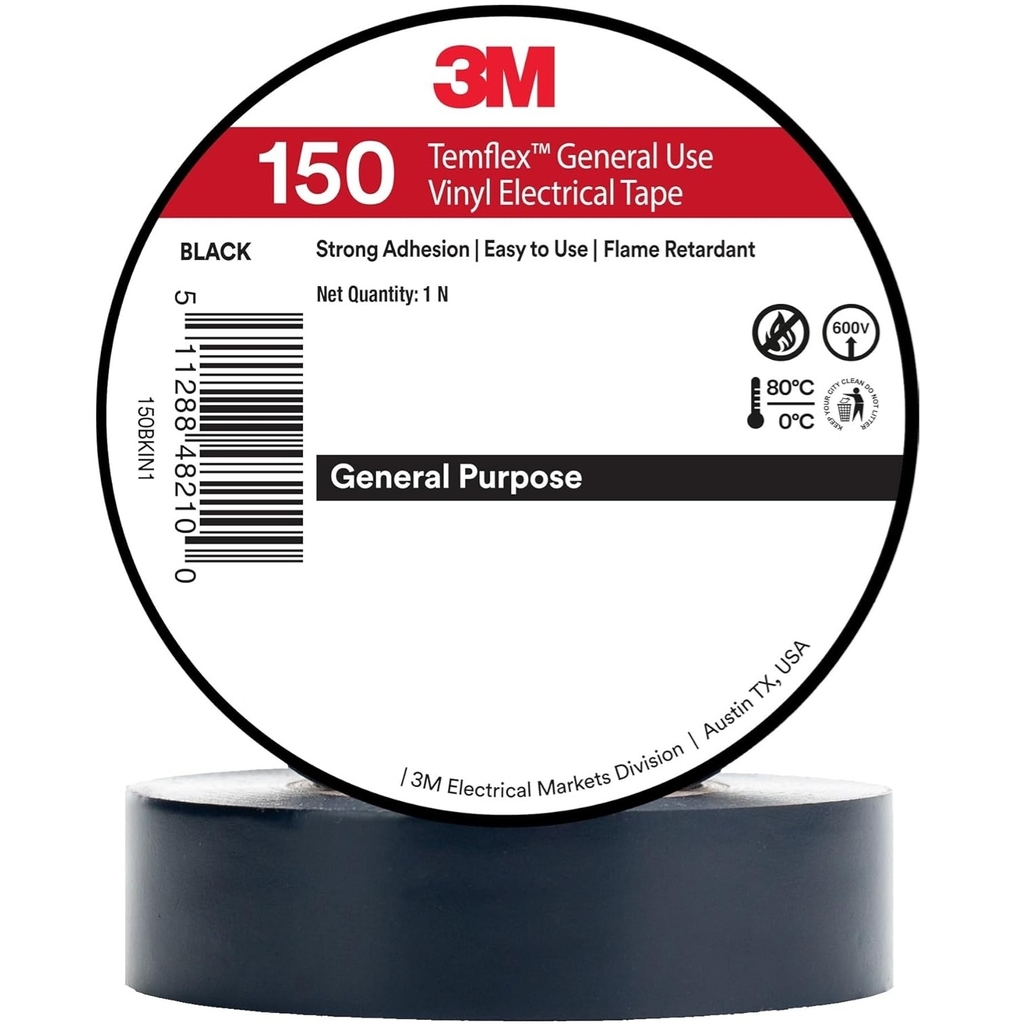 Băng keo điện PVC 3M Temflex 150 18mm x 20m 3M-BK150 - Chống cháy, cách điện tốt, chịu nhiệt cao ...