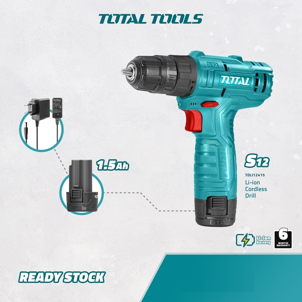 Máy khoan, vặn vít dùng pin 12V TOTAL TDLI12415 - Kèm 1 viên pin 1.5Ah ...
