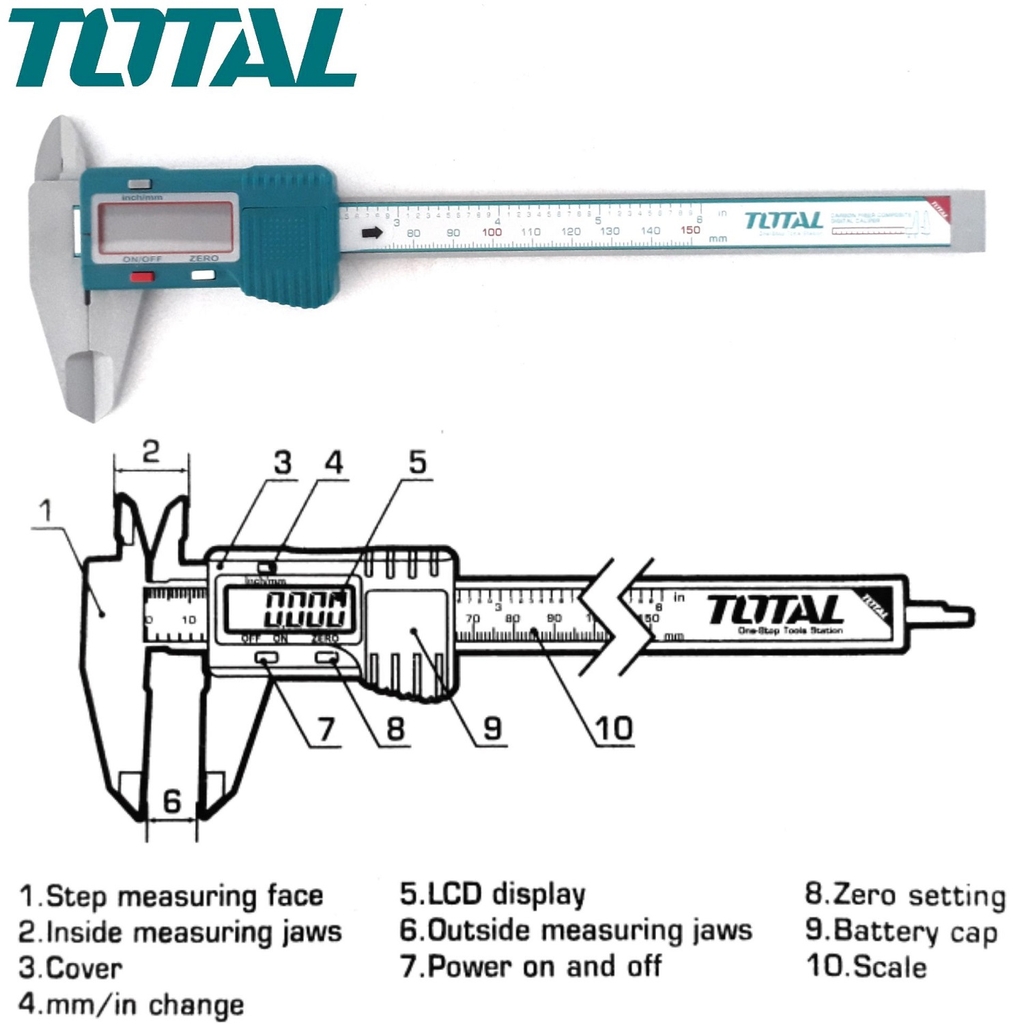 Thước kẹp điện tử thân nhựa 150mm TOTAL TMT331501 - kỹ thuật số, dùng ...