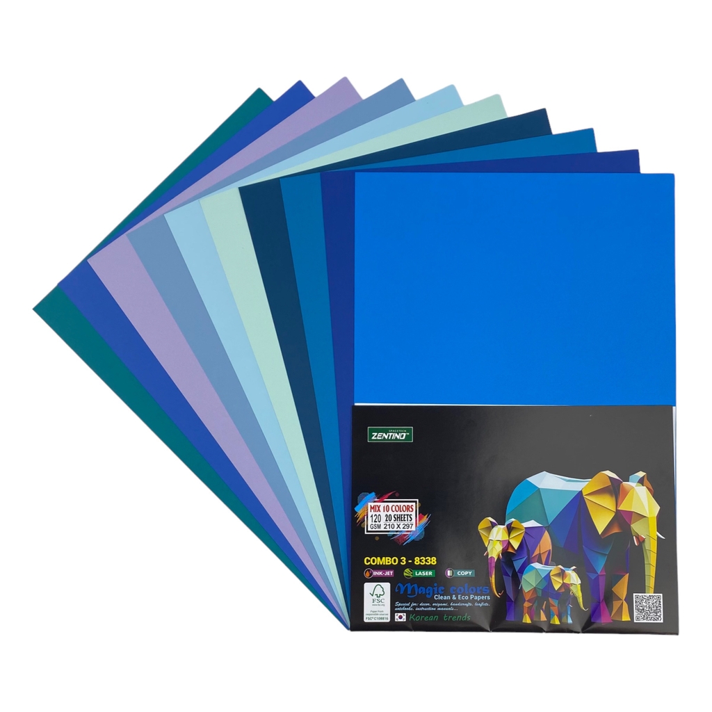 Bìa màu Zentino 210x297mm 120gsm 20 tờ, văn phòng phẩm