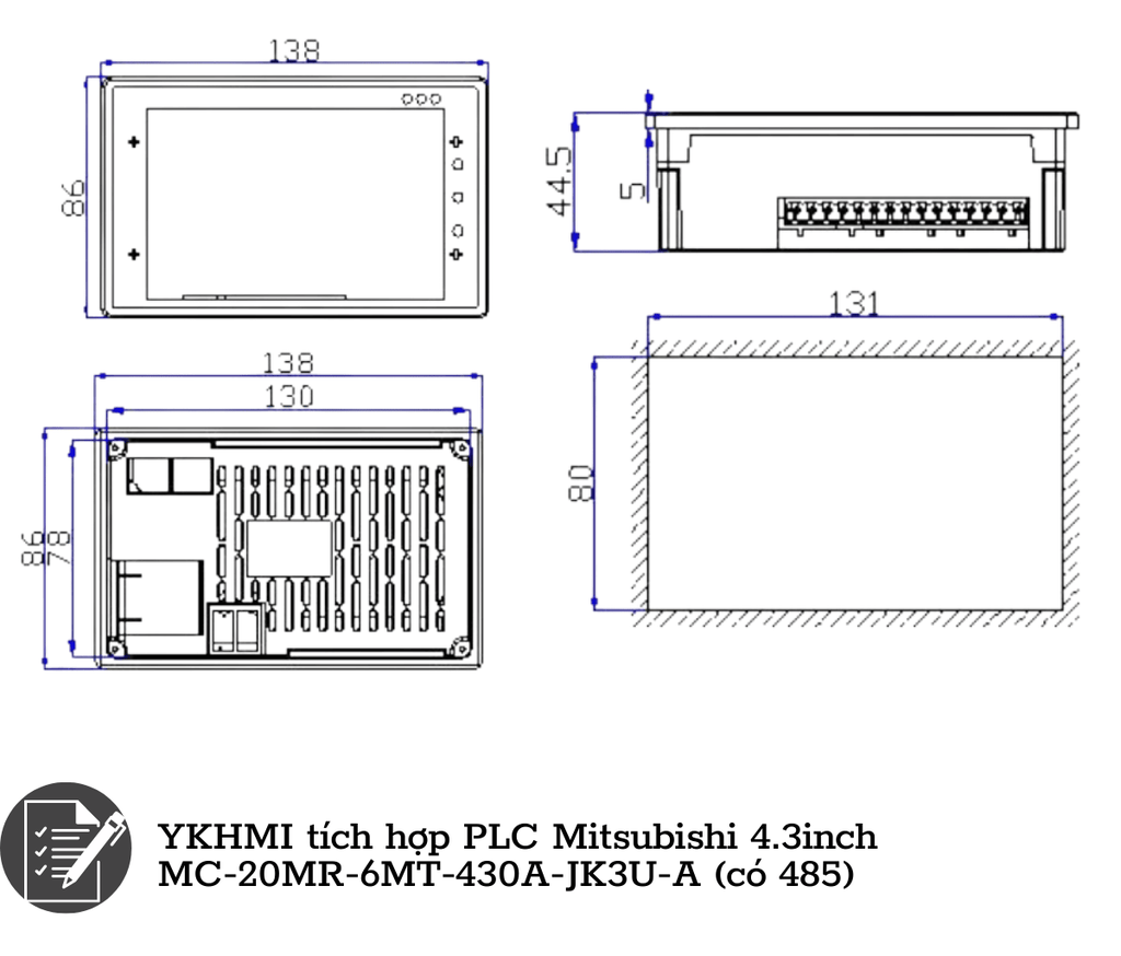 Màn hình HMI PLC MC-20MR-6MT-430A-JK3U-A / 4.3 inch chính hãng YKHMI / có 485 RTC | Công ty cổ ...