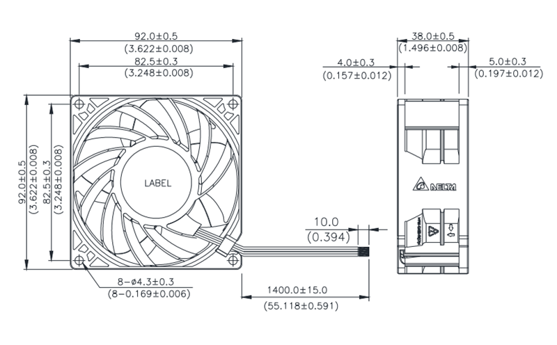 Quạt tản nhiệt 9238 90x90x38 THD0924HE 24V 1.8A 4 dây 11000 rpm IP68 ...