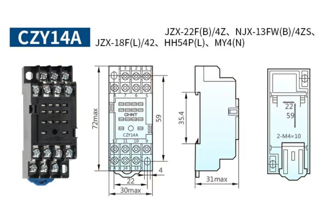 Đế rơ le trung gian 14 chân CZY14A / chính hãng Chint / cho relay JQX MY4N H3Y - D1H9 | Công ty ...