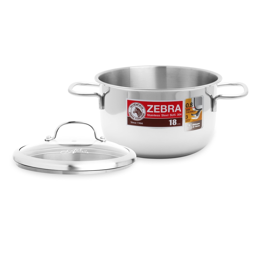 NỒI INOX ZEBRA 3 Đáy Extreme Infinity NẮP KÍNH - đủ size 18, 20, 22 ...