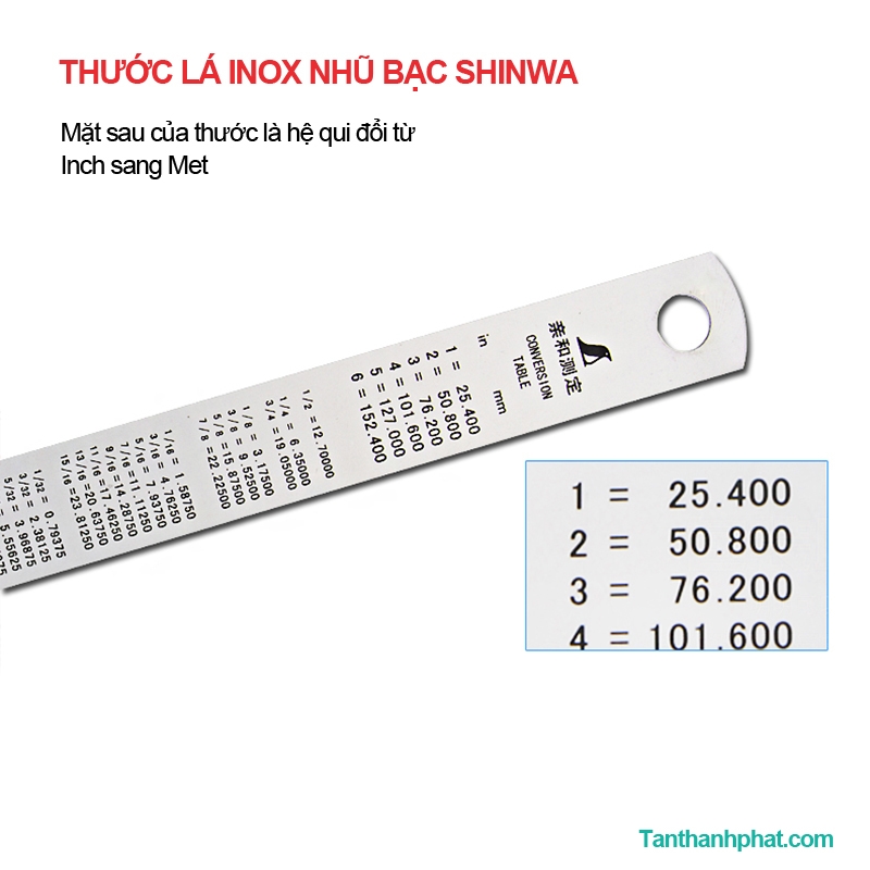 Thước lá inox mạ nhũ bạc Shinwa