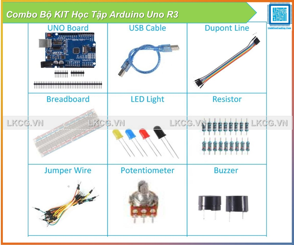 Combo Bộ Kit Học Tập Arduino Uno R3 Linh Kiện Cầu Giấy