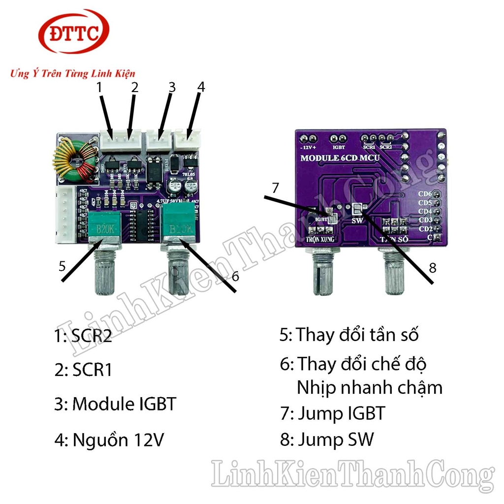 Mạch Băm PIC 6 Chế Độ Xung Đa Bậc, 2 Biến Trở Chỉnh