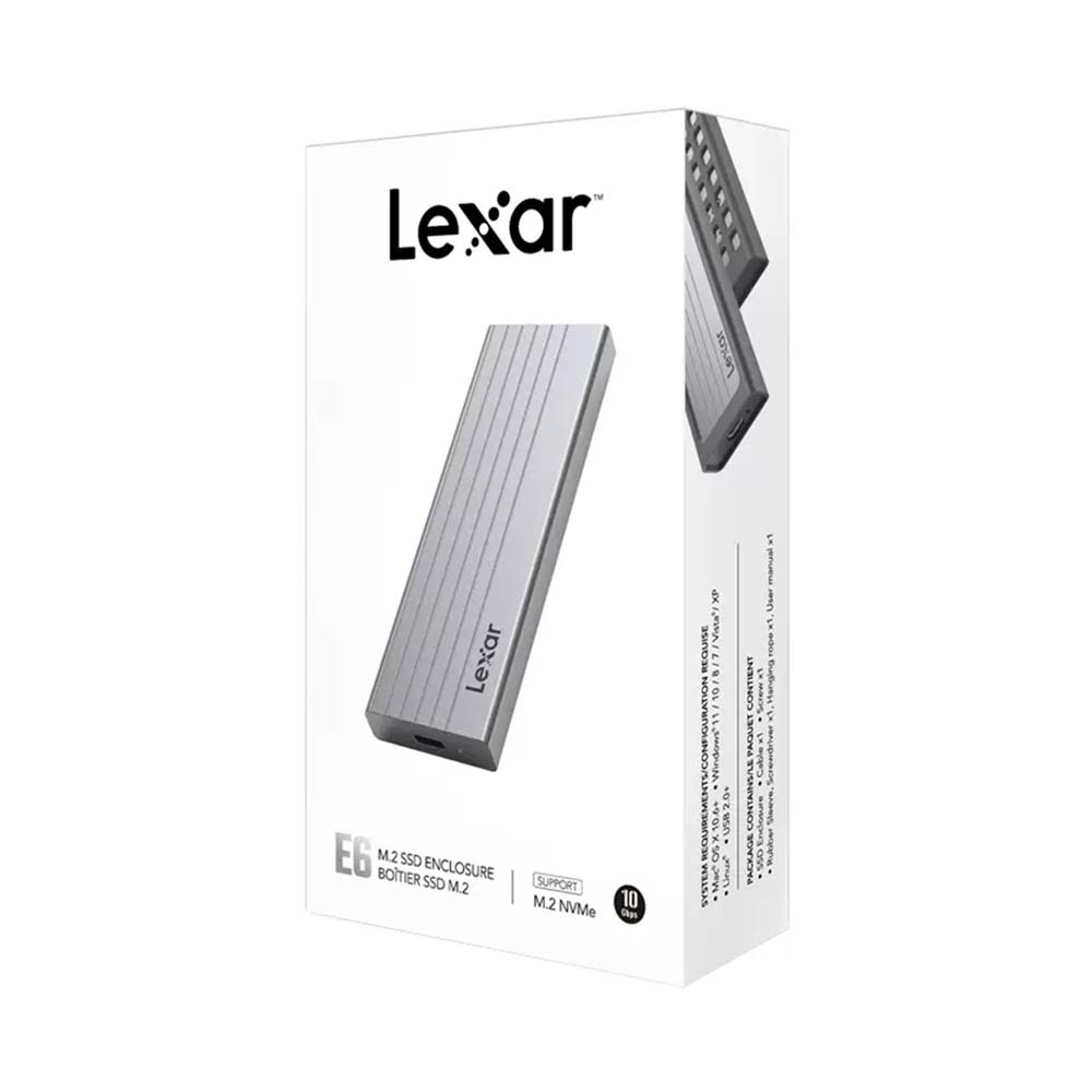 Box di động SSD M.2 PCIe NVMe Gen3x4 / Gen4x4 Type-C Lexar E6 LPAE06N-RNBNG