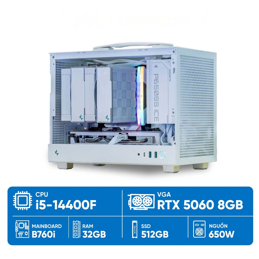 PC ST ITX I5-5060 White ( i5-14400F, RTX 5060 8GB, RAM 32GB, SSD 500GB ...