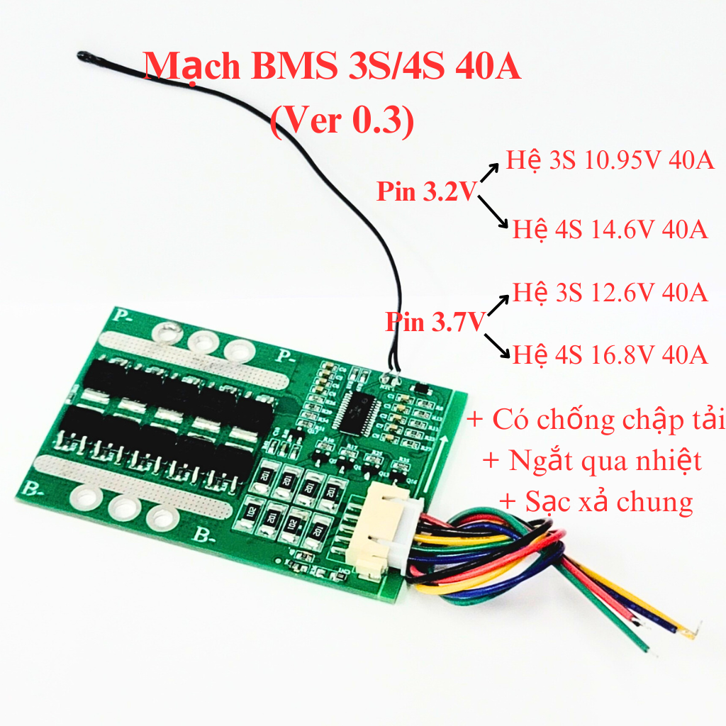 Mạch BMS 3S 4S 50A pin 3.7V (10 FET Ver 03) sạc xả quản lí cell pin ...