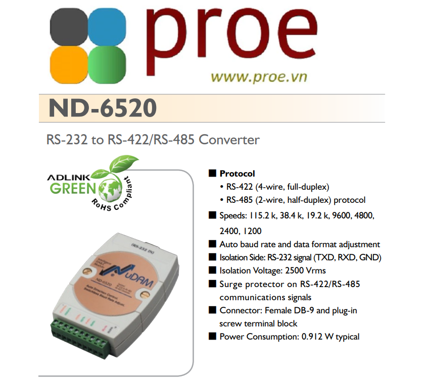 Remote I/O ND-6520 RS-232 to RS-422/RS-485 Converter | Điện tử ProE