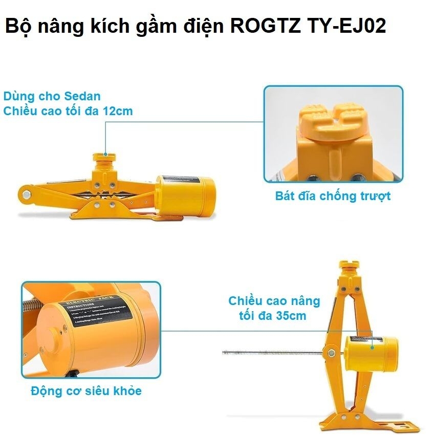 Bộ nâng kích gầm điện, kiêm máy bơm lốp và máy siết ốc ô tô đa năng 3 trong 1 ROGTZ TY-EJ06 | DC ...