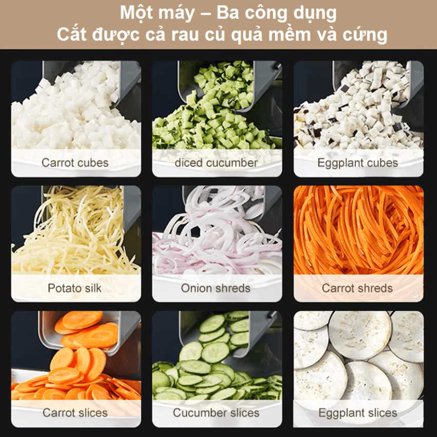 Máy thái rau củ quả công nghiệp đa năng, thái lát, thái sợi, thái hạt ...