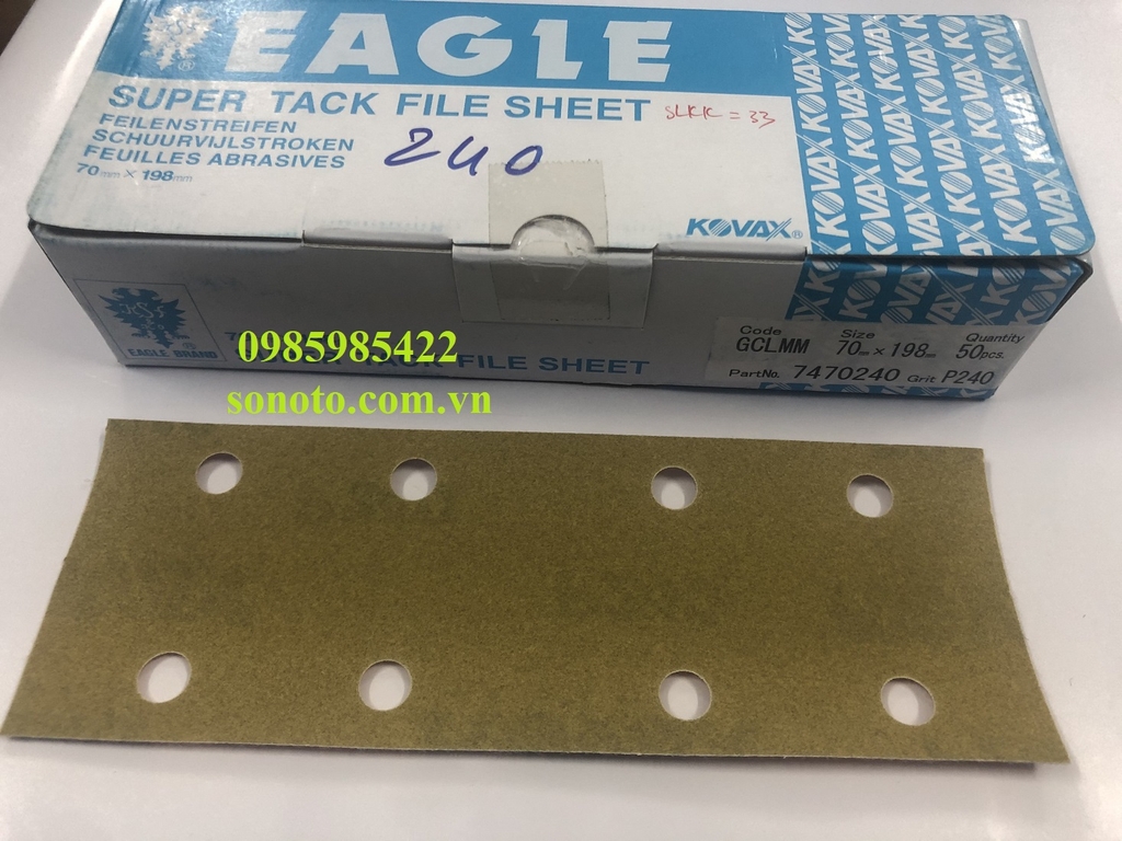 Giấy nhám Kovax P240 70x198mm chà khô chữ nhật Super Tack File Sheet ...