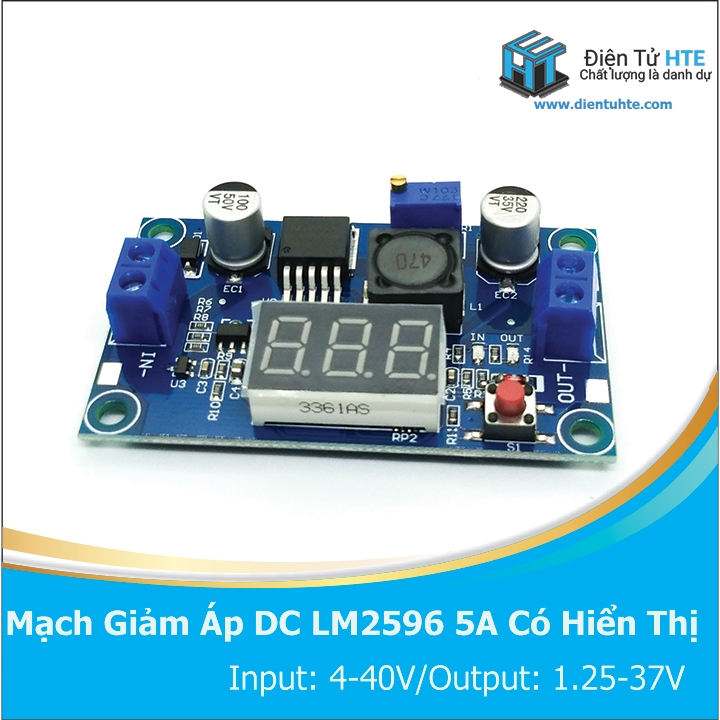 Module giảm áp DC-DC LM2596 5A 75W có hiển thị | Điện Tử HTE