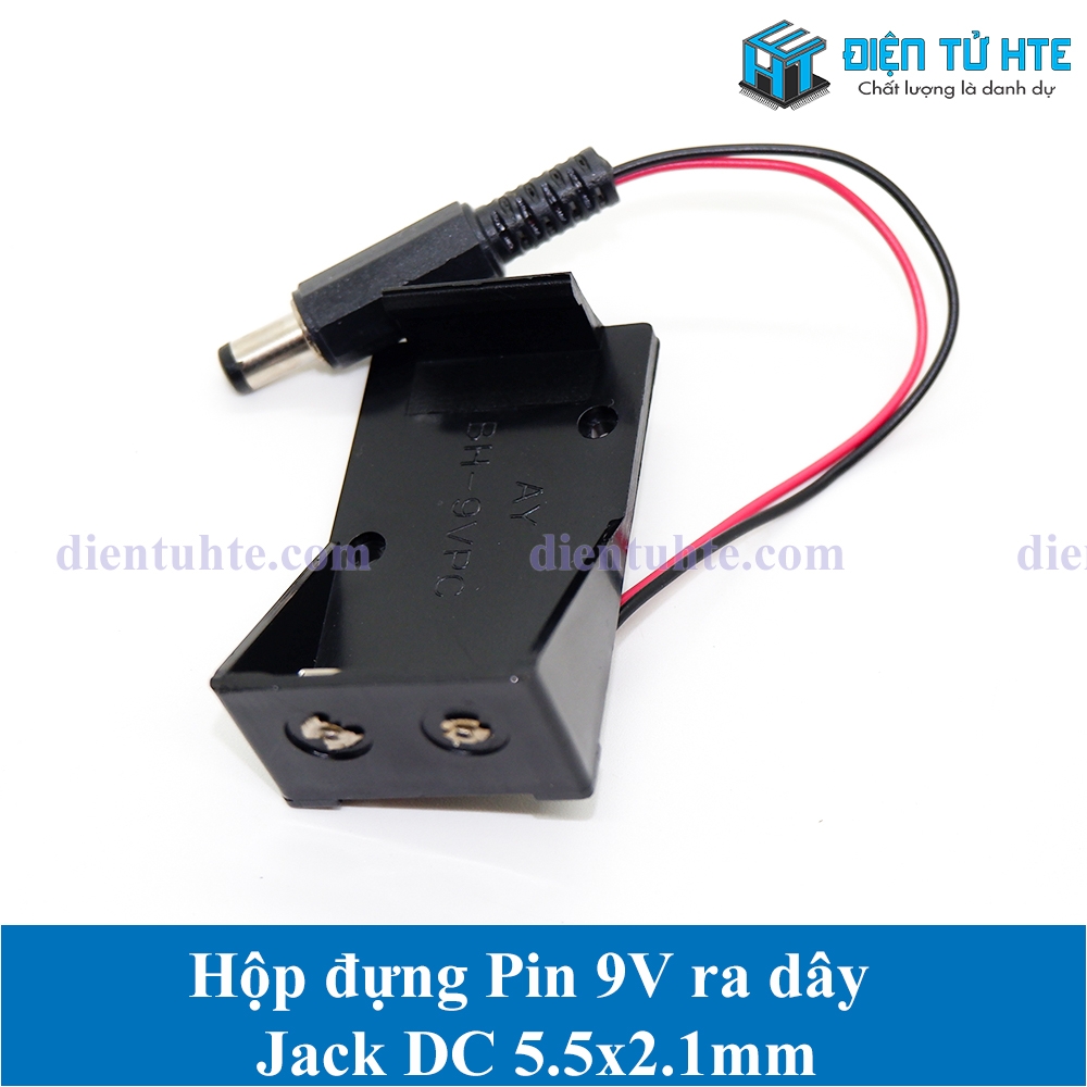 Hộp đựng Pin 9V ra dây Jack DC 5.5x2.1mm | Điện Tử HTE