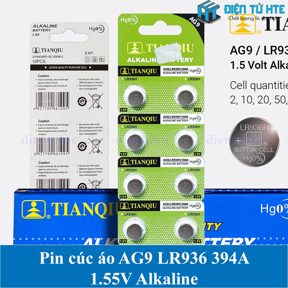 Pin cúc áo TIANQIU AG9 LR936 394A 1.55V Alkaline (Trong vỉ) | Điện Tử HTE