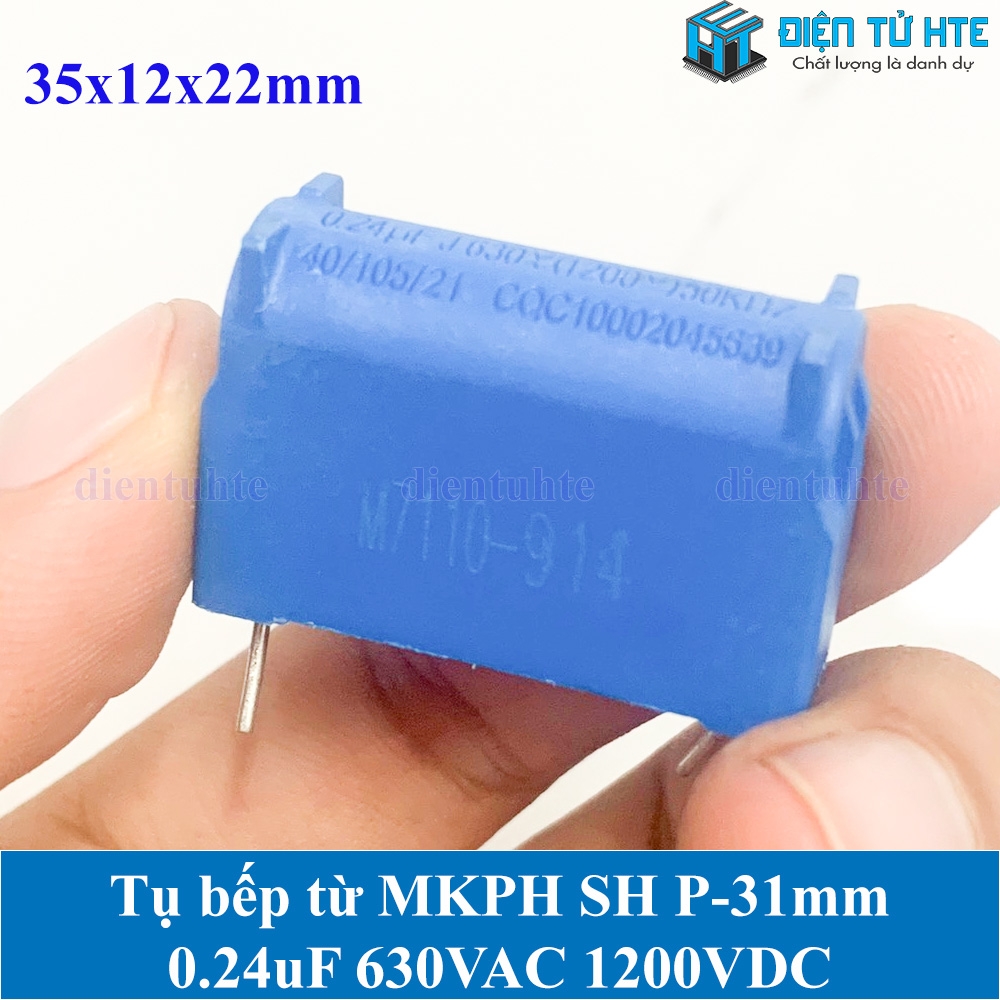 Tụ bếp từ MKPH 0.24uF 630VAC 1200DC pitch 31mm Xanh dương size 35x12x22mm | Điện Tử HTE