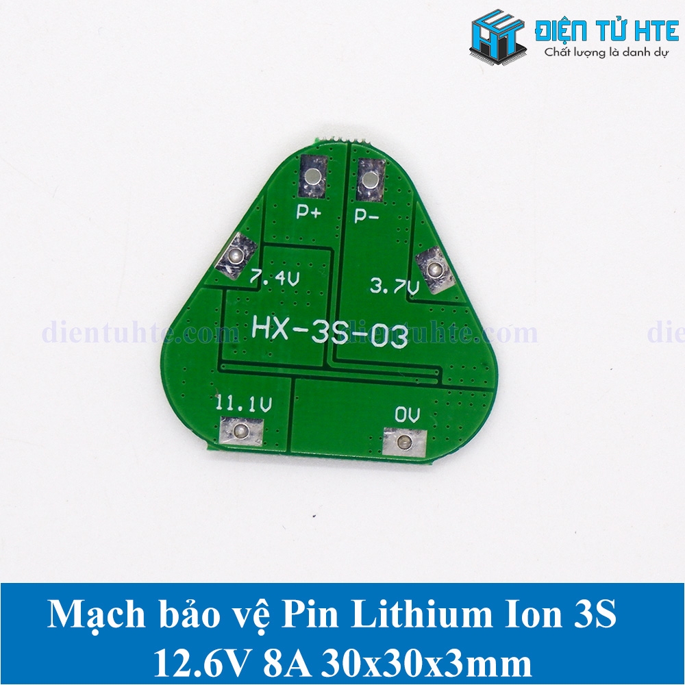 Mạch bảo vệ Pin 3S 12.6V dòng tải 8A 30x30x3mm | Điện Tử HTE