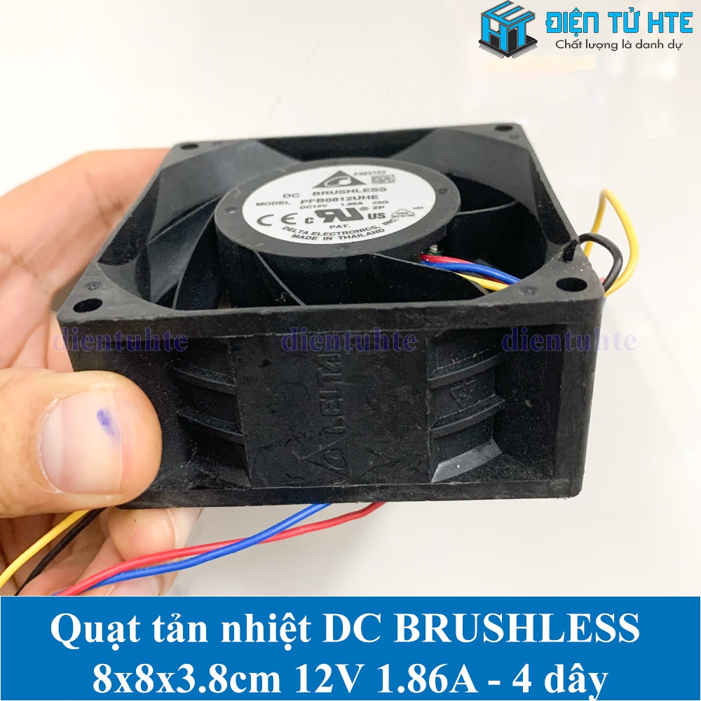 Quạt tản nhiệt DC Brushless PFB0812UHE 8x8x3.8cm 12V 1.86A 4 dây - khởi động mềm | Điện Tử HTE