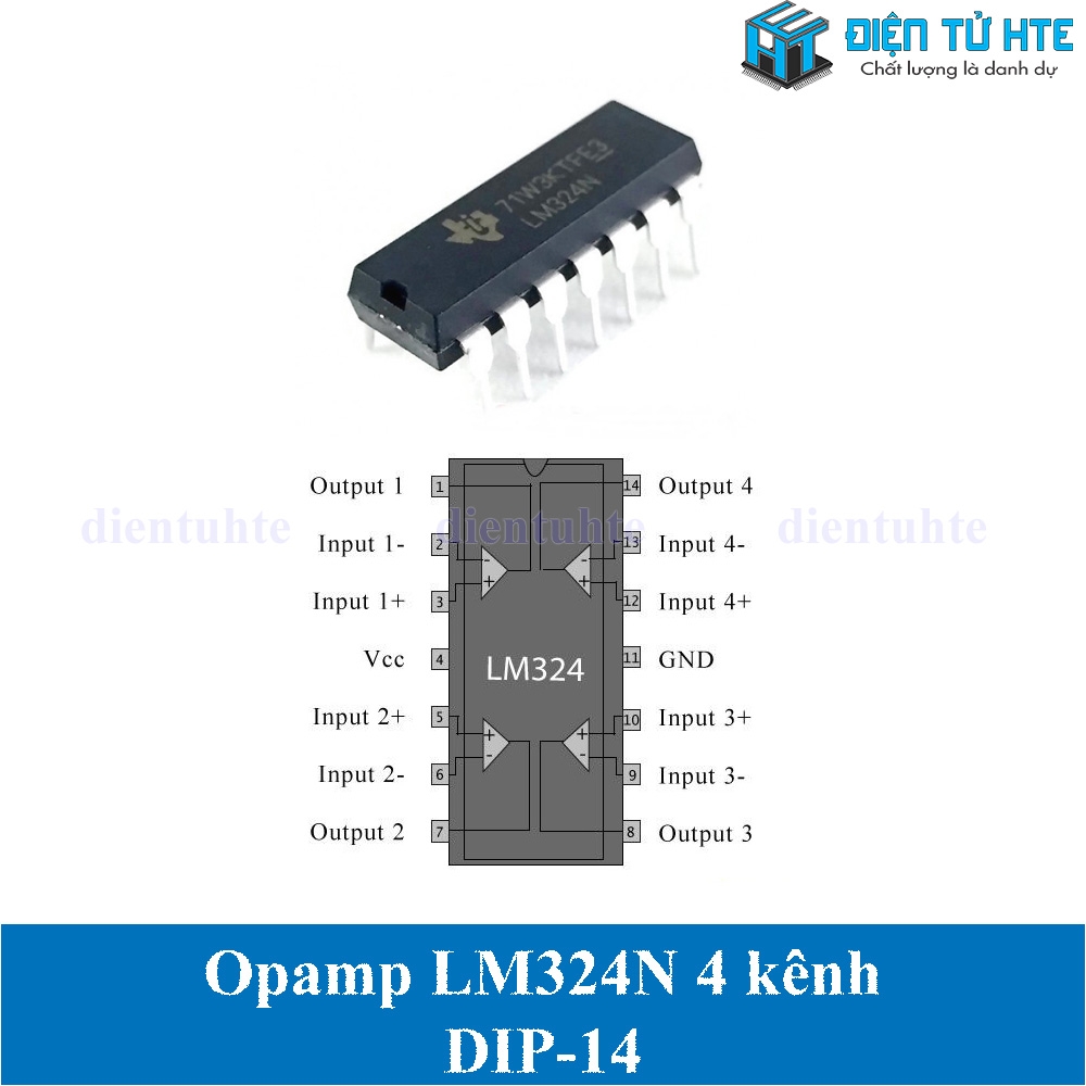 IC Opamp 4 kênh LM324 LM324N chân cắm DIP-14 | Điện Tử HTE