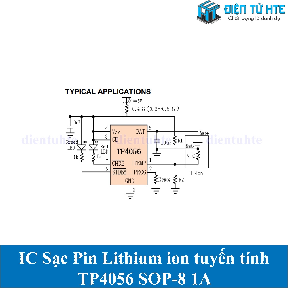 IC sạc Pin lithium ion tuyến tính 1A TP4056 SOP-8 | Điện Tử HTE