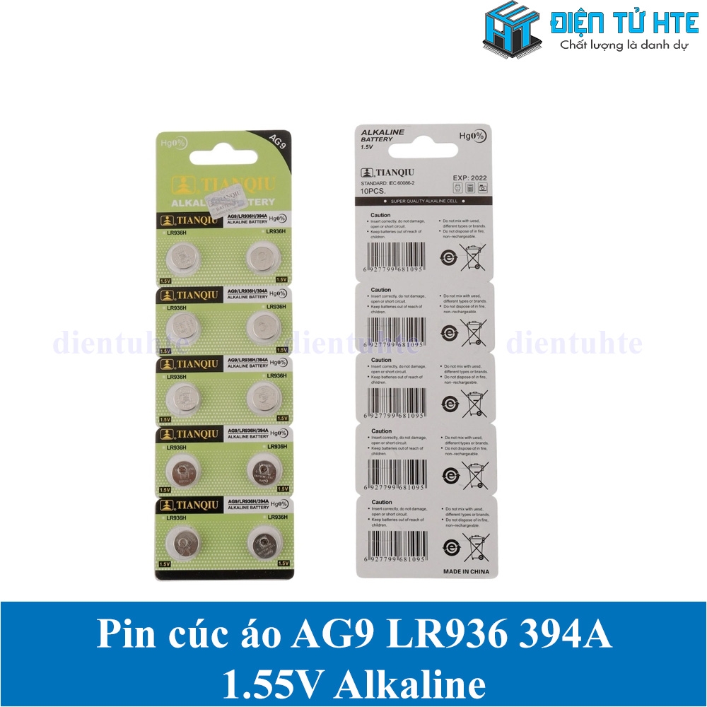 Pin cúc áo TIANQIU AG9 LR936 394A 1.55V Alkaline (Trong vỉ) | Điện Tử HTE