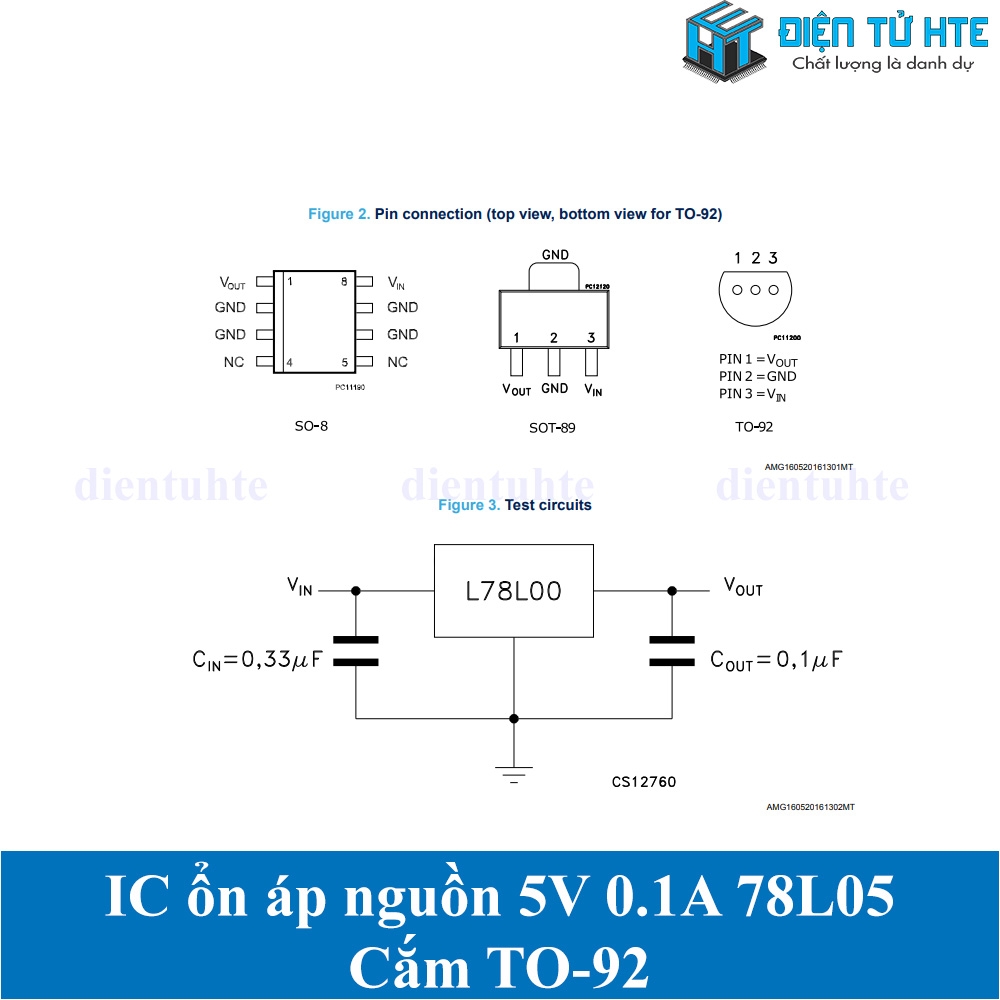 IC ổn áp nguồn 5V 0.1A 78L05 7805 TO-92 | Điện Tử HTE