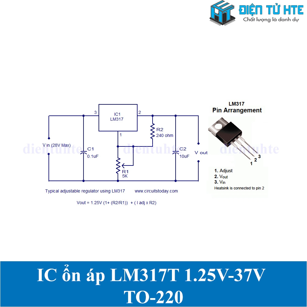 IC ổn áp nguồn LM317T 1.25V-37V điều chỉnh TO-220 loại tốt | Điện Tử HTE