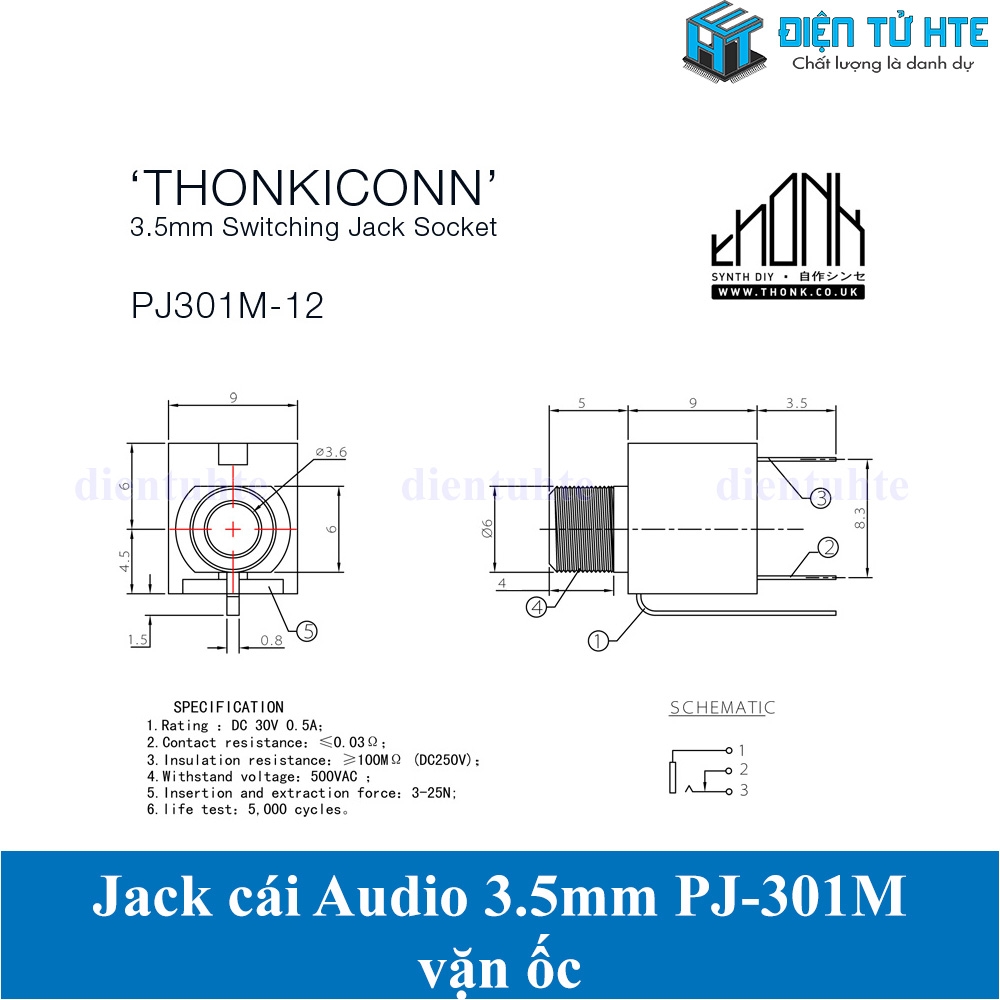Jack cái Audio 3.5mm PJ-301 PJ-301M loại vặn ốc | Điện Tử HTE