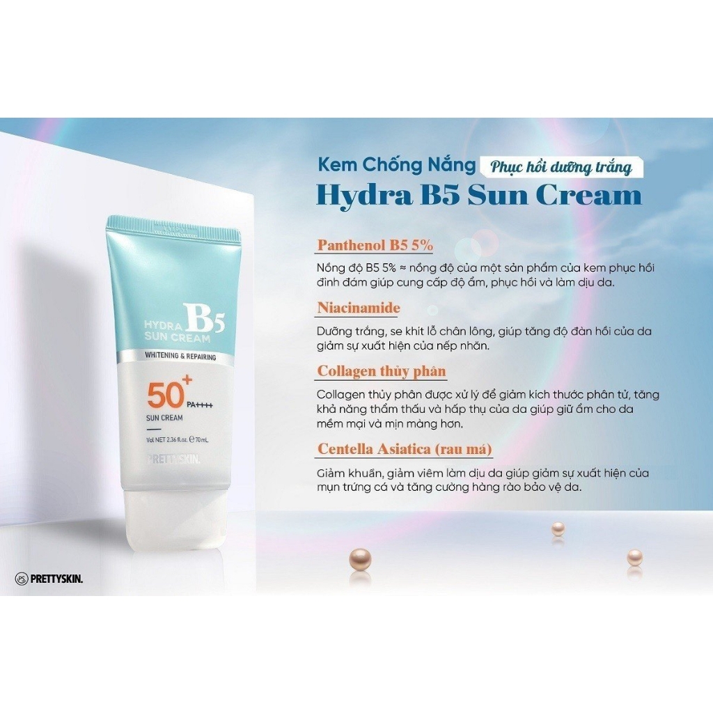 Kem Chống Nắng Phục Hồi Dưỡng Trắng B5 PRETY SKIN Hàn Quốc Hydra B5 Sun Cream 70ML Mỹ Phẩm Alacarte