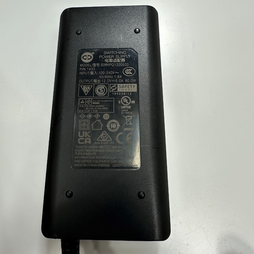 Adapter 12V 5A 60W Tenpao S065PQ1200500 Connector Tip Size 5.5mm x 2 ...