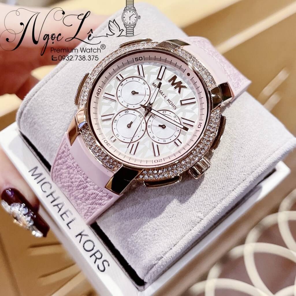 Đồng Hồ Nữ Michael Kors Oversized Pavé MK7222 Dây Da Hồng Size 42mm ...