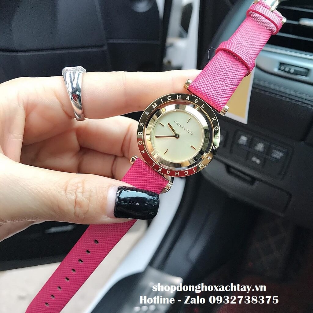 Đồng Hồ Michael Kors MK2525 33mm Mặt Xoay Dây Da Hồng Shop Đồng Hồ Xách Tay