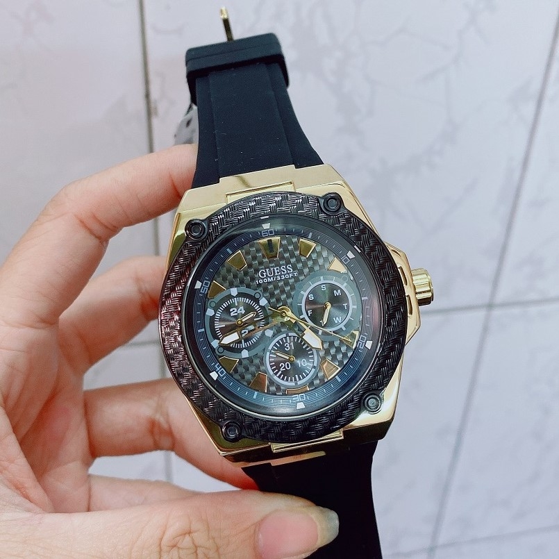 Đồng Hồ Nam Guess W1049G5 Dây Cao Su Đen Gold 45mm Shop Đồng Hồ Xách Tay