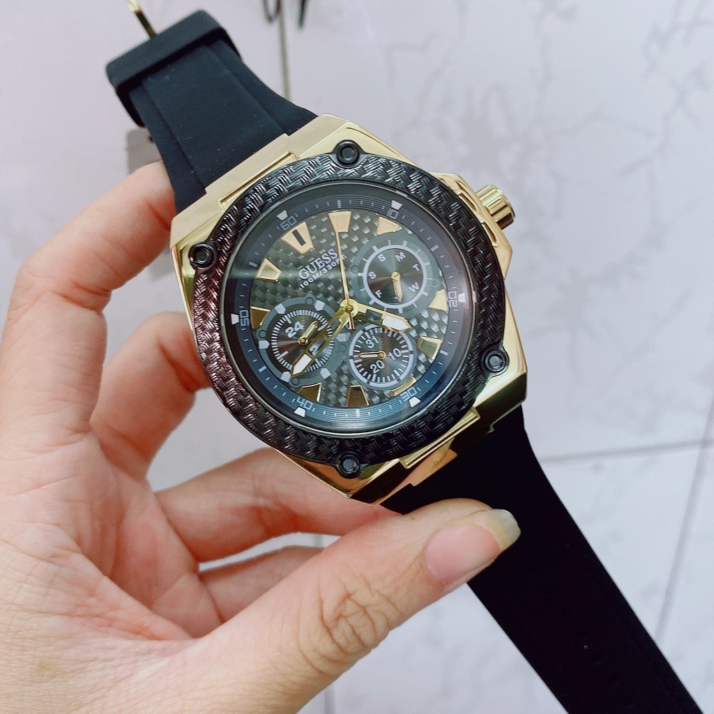 Đồng Hồ Nam Guess W1049G5 Dây Cao Su Đen Gold 45mm Shop Đồng Hồ Xách Tay