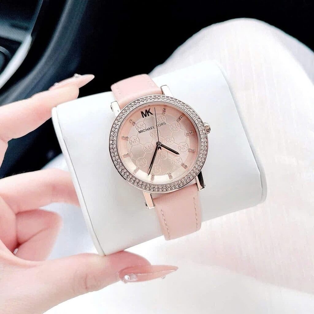 Đồng Hồ Nữ Michael Kors MK2987 Dây Da Hồng Mặt Rose Gold Đính Đá 38mm ...