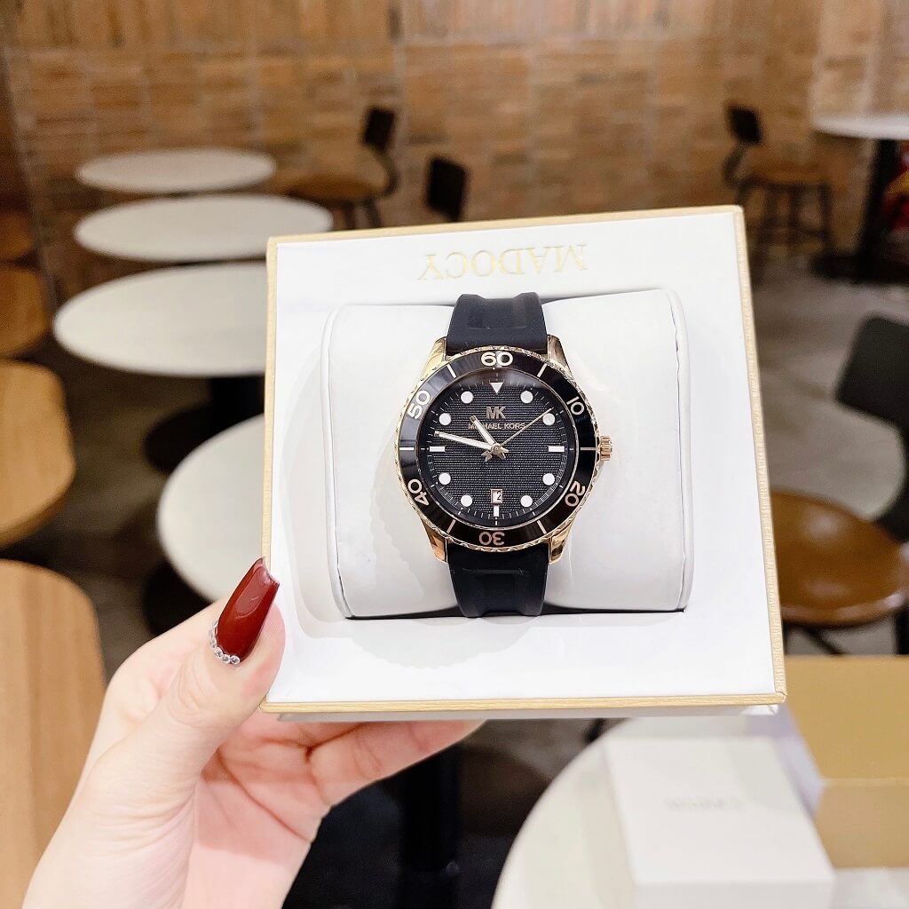 Đồng Hồ Nữ Michael Kors MK6852 Dây Silicone Đen Vỏ Rose Gold Size 40mm ...