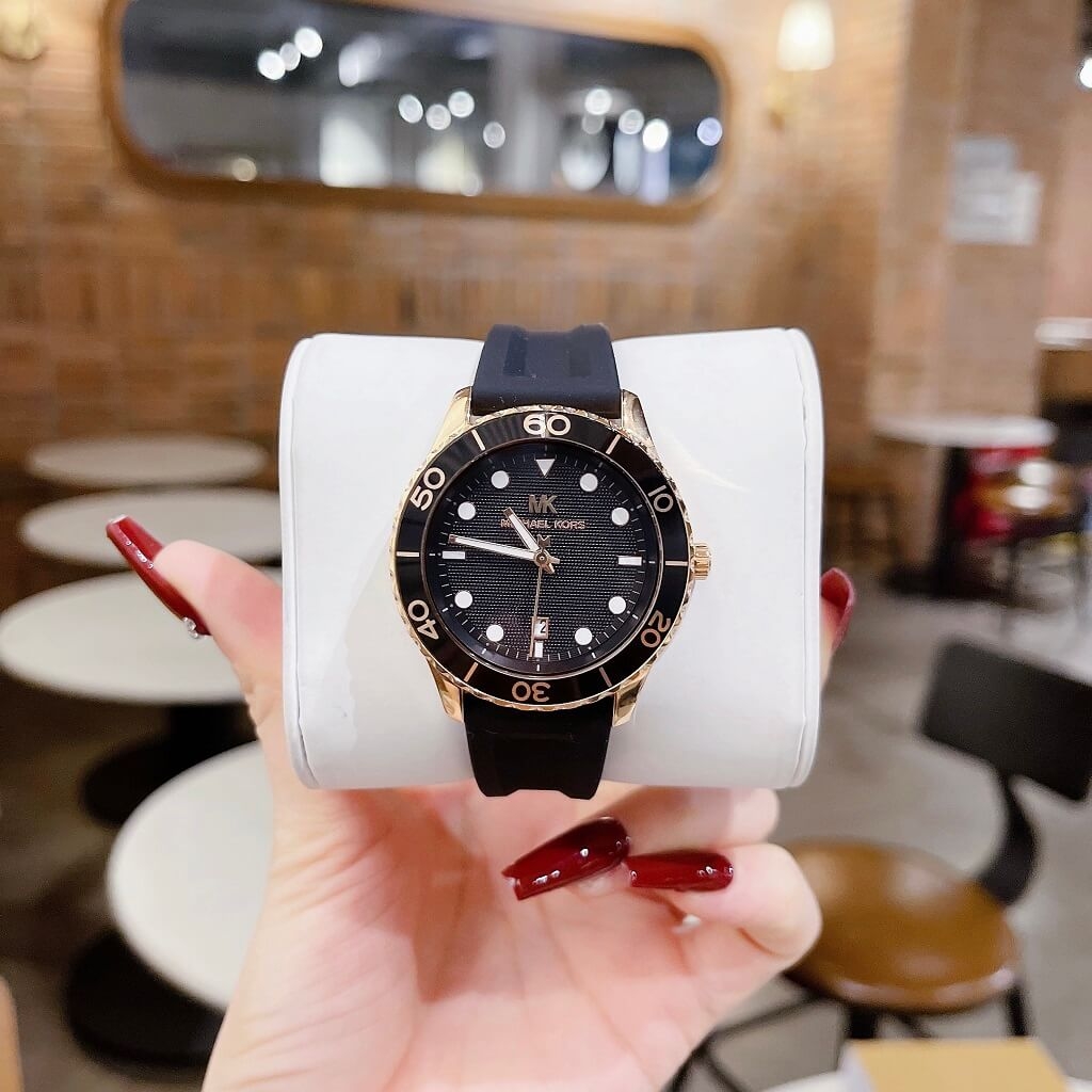 Đồng Hồ Nữ Michael Kors MK6852 Dây Silicone Đen Vỏ Rose Gold Size 40mm ...