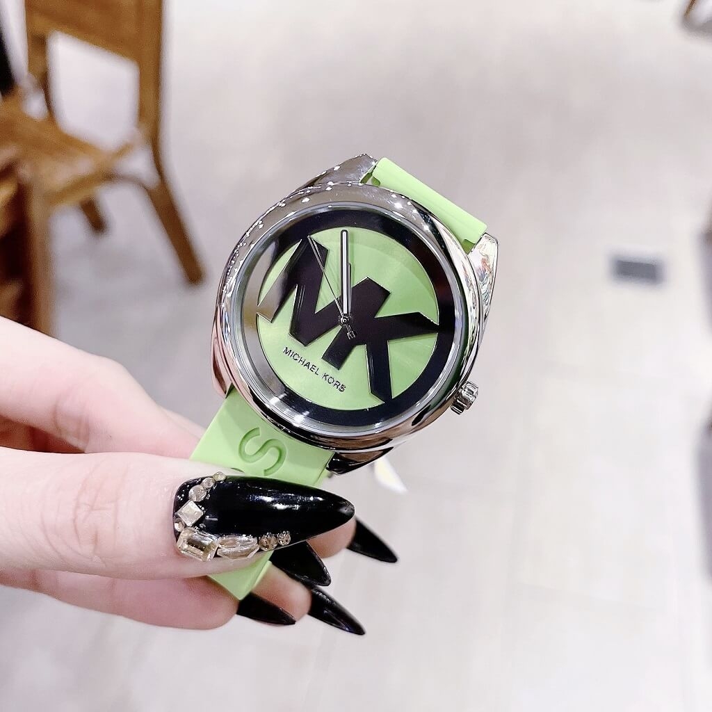 Đồng Hồ Nữ Michael Kors MK7351 Dây Silicone Xanh Vỏ Silver Size 41mm ...